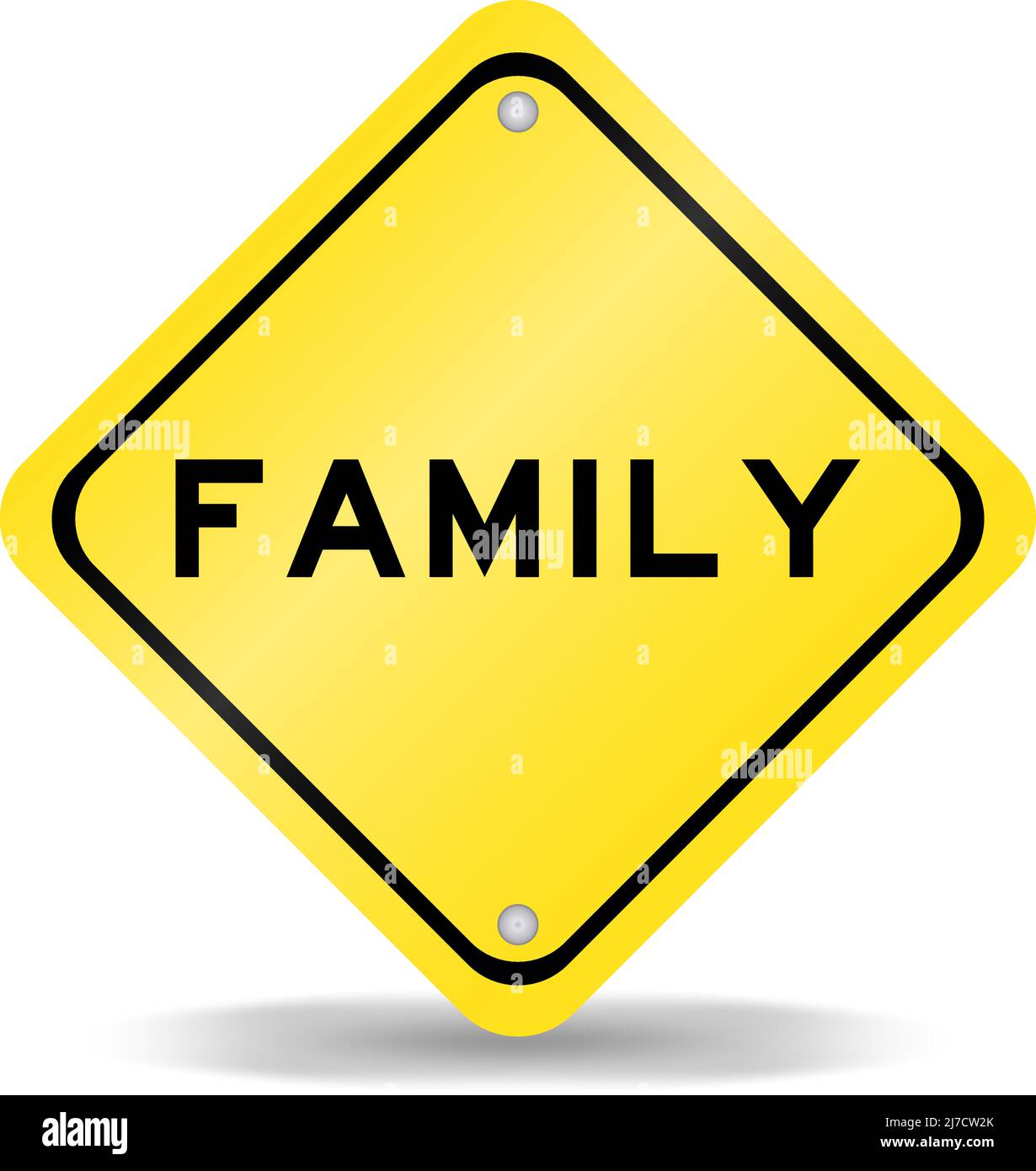 Yellow color transportation sign with word family on white background ...