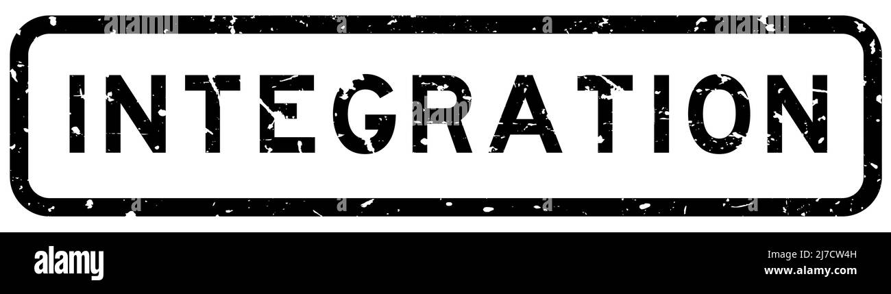 Grunge black integration word square rubber seal stamp on white ...