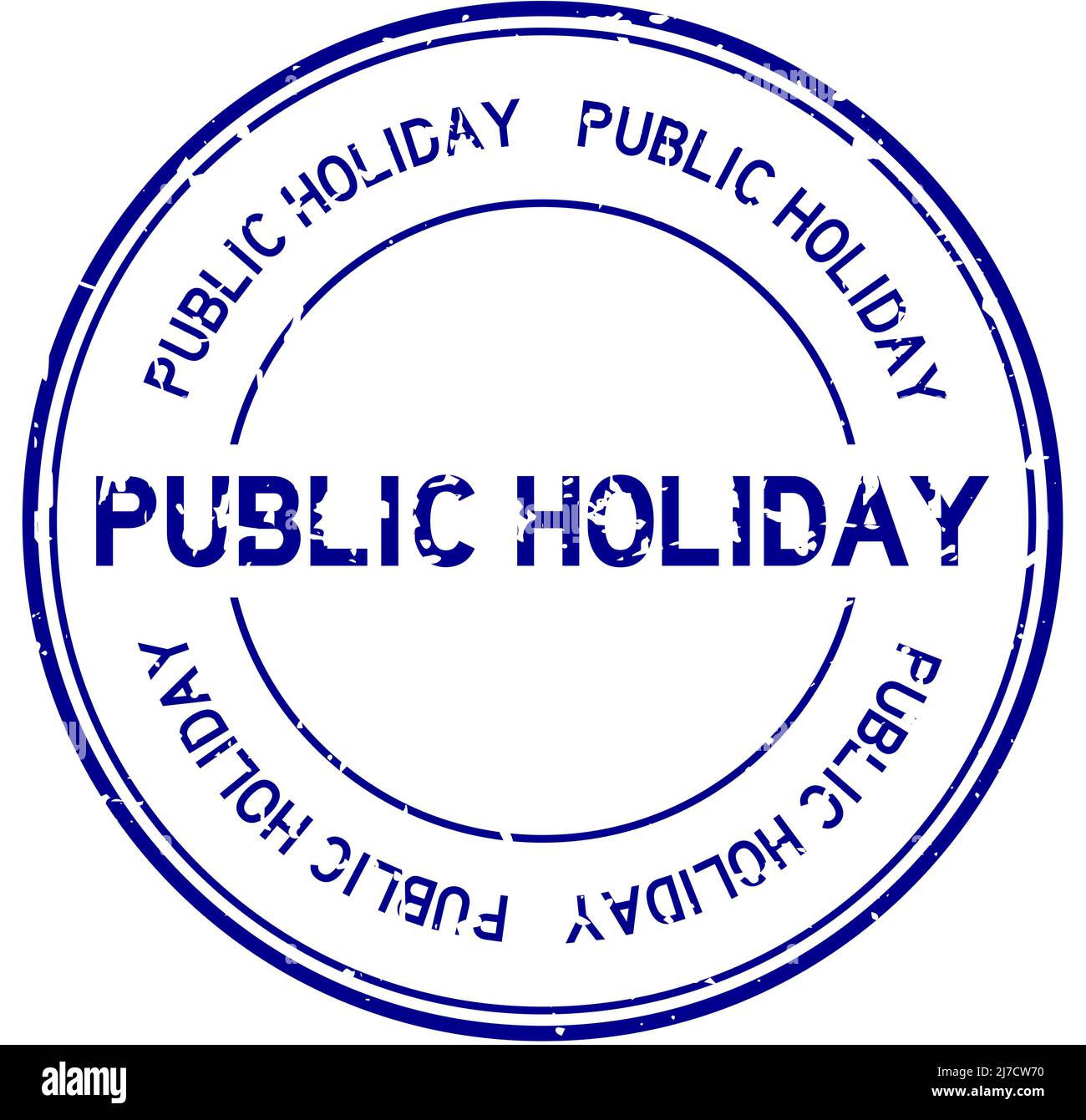Grunge blue public holiday word round rubber seal stamp on white ...