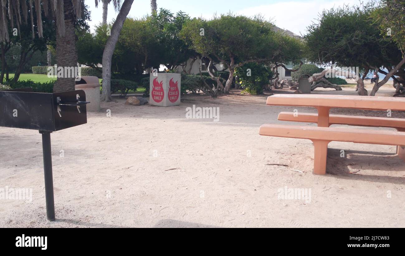 Picnic area in public park, La Jolla Cove, California coast, USA ...