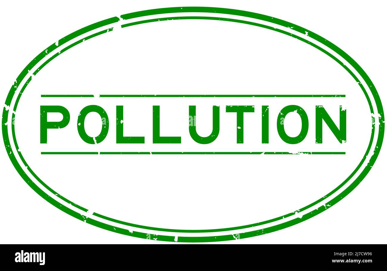Grunge green pollution word oval rubber seal stamp on white background ...