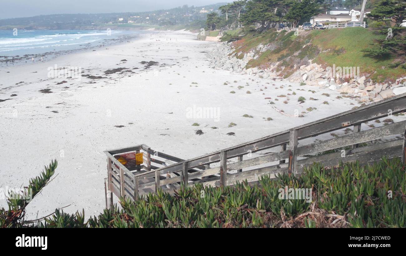 Ocean sandy beach, Carmel, Monterey nature, California coast USA. Big ...