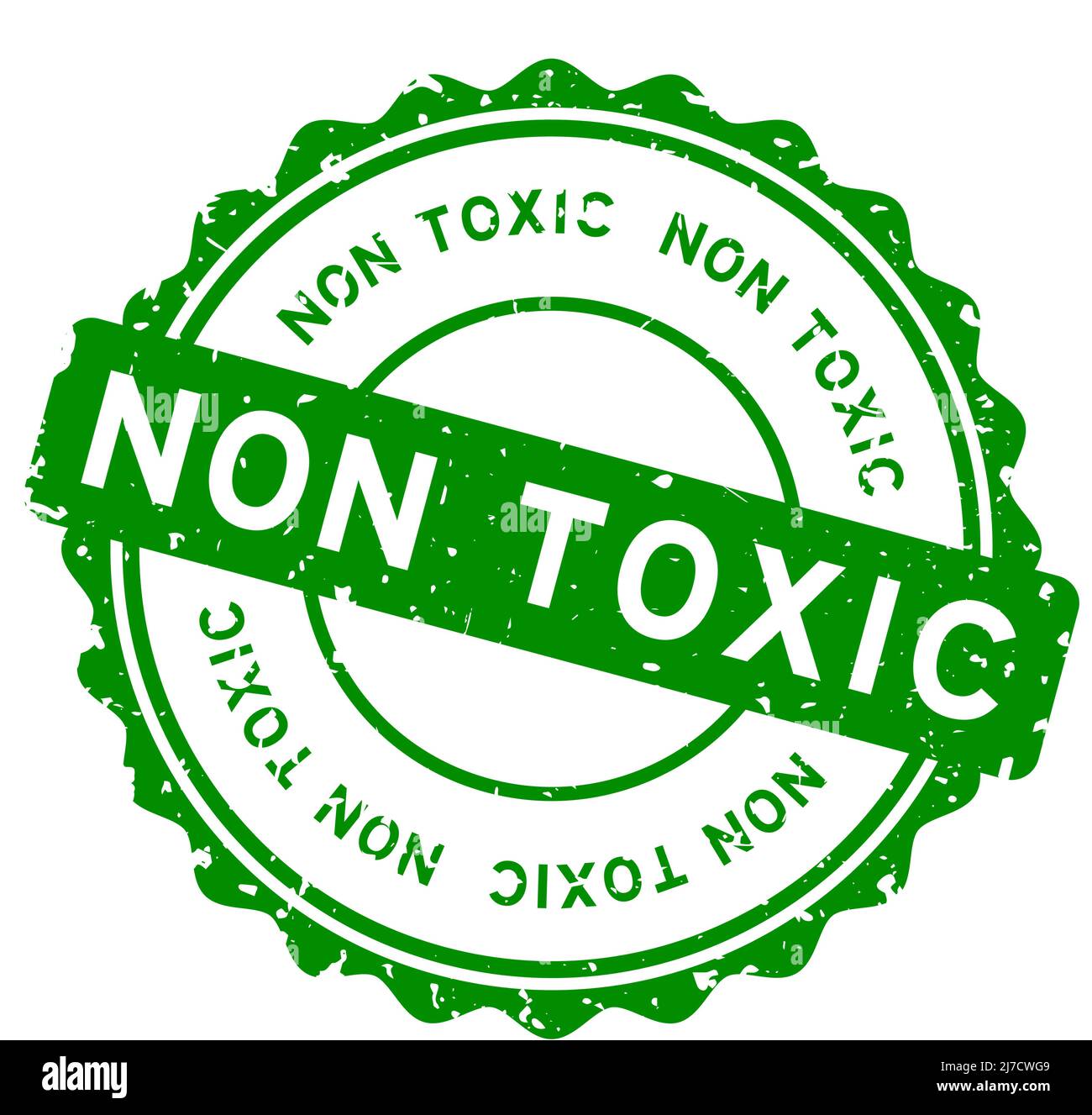 Grunge green non toxic word round rubber seal stamp on white background ...