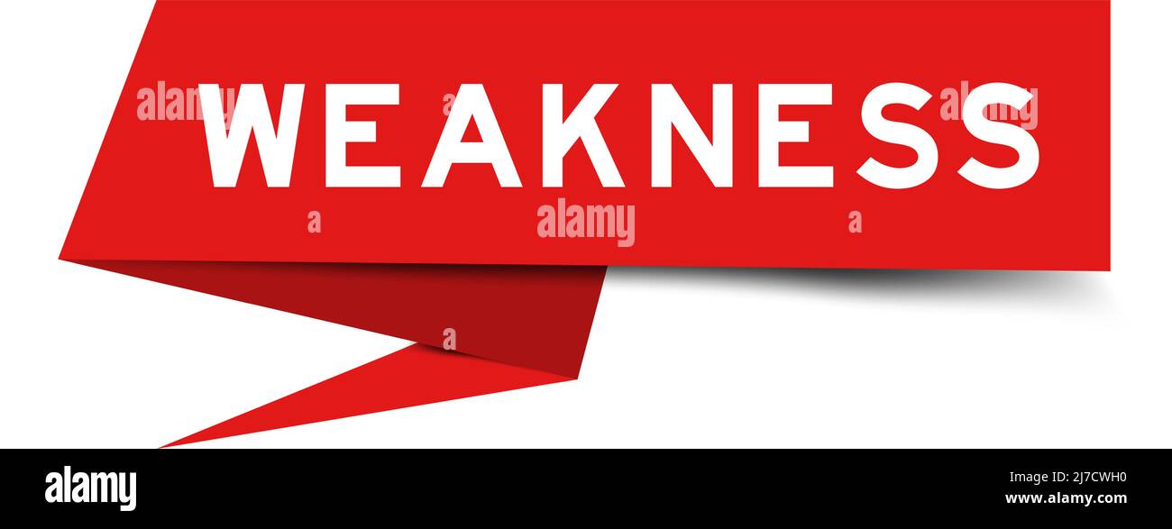 Red color paper speech banner with word weakness on white background ...