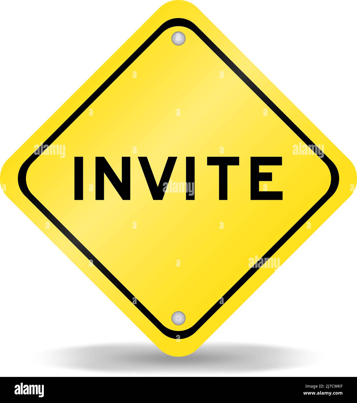 Yellow color transportation sign with word invite on white background ...