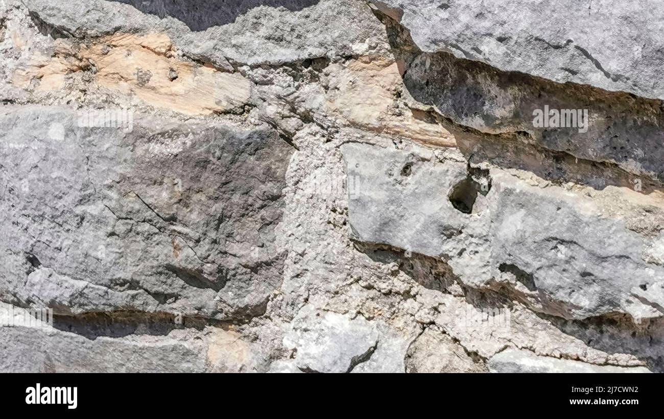 Texture and pattern of the ancient Tulum ruins Mayan site with temple ...