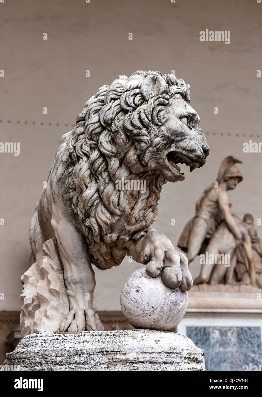 Medici lion statue, Loggia dei Lanzi, Piazza della Signoria, Florence ...