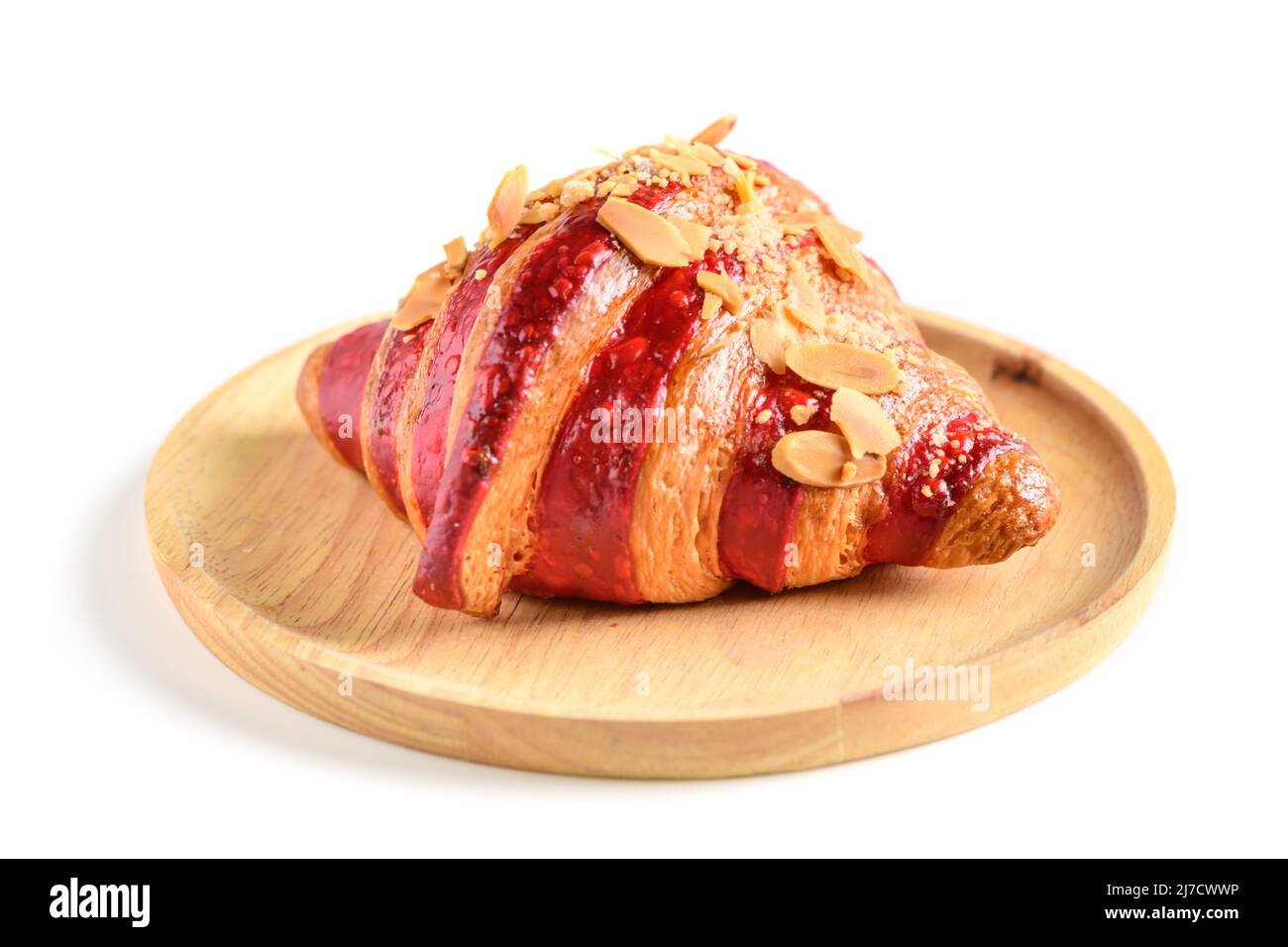Raspberry Crumble Cream Cheese Croissant on wood plate isolated on ...