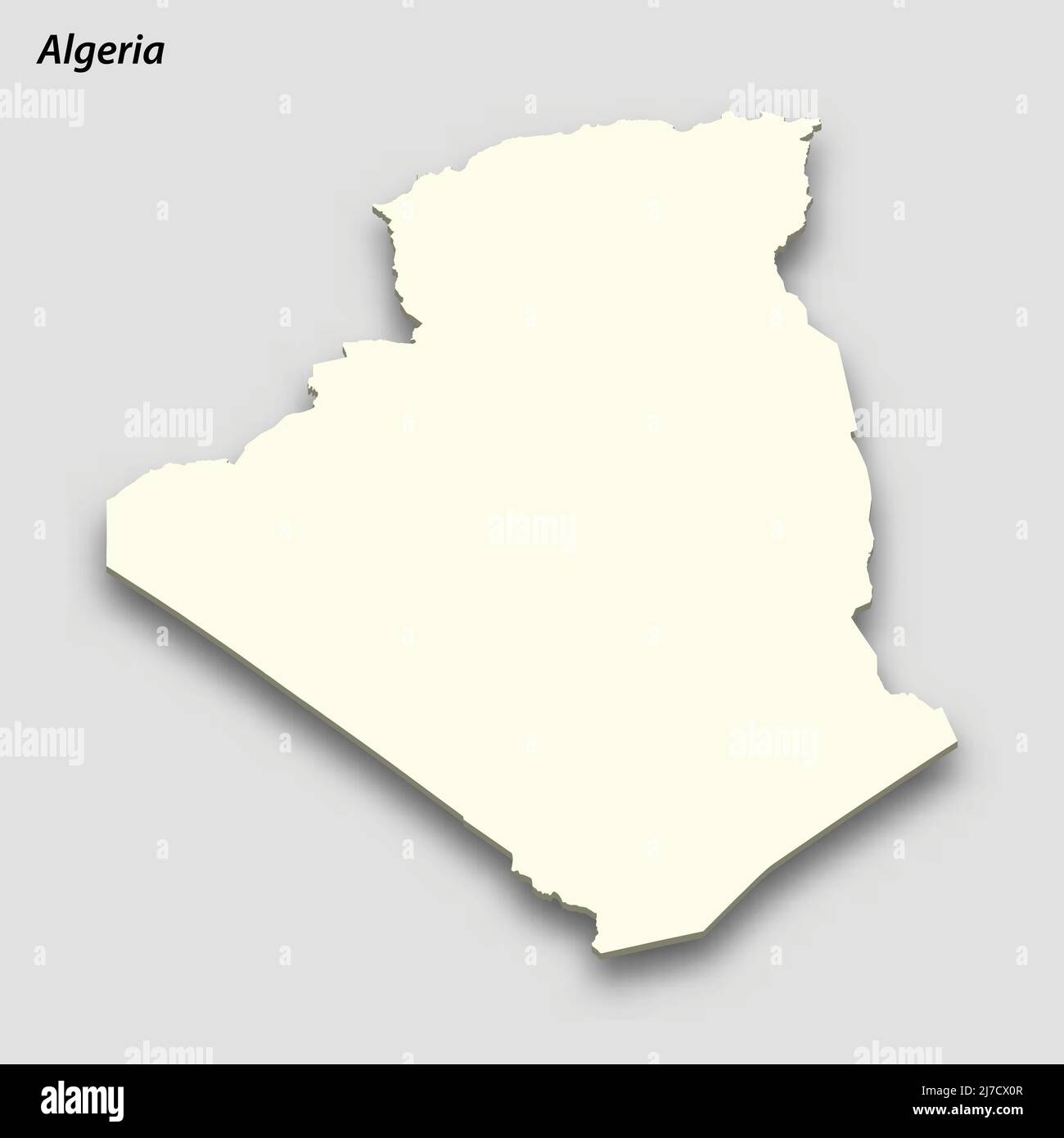 3d isometric map of Algeria isolated with shadow. Paper card style ...