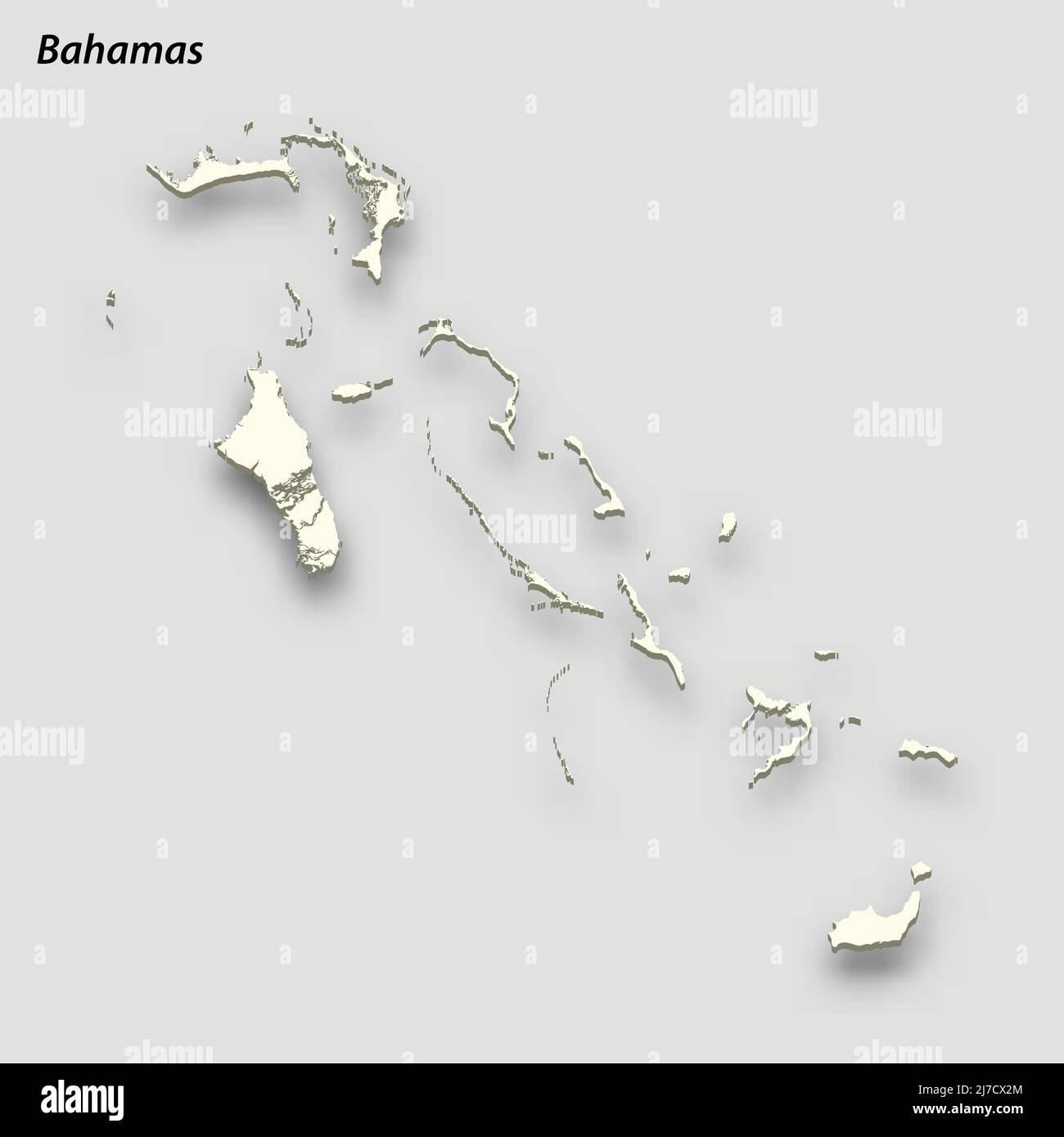 3d isometric map of Bahamas isolated with shadow. Paper card style ...