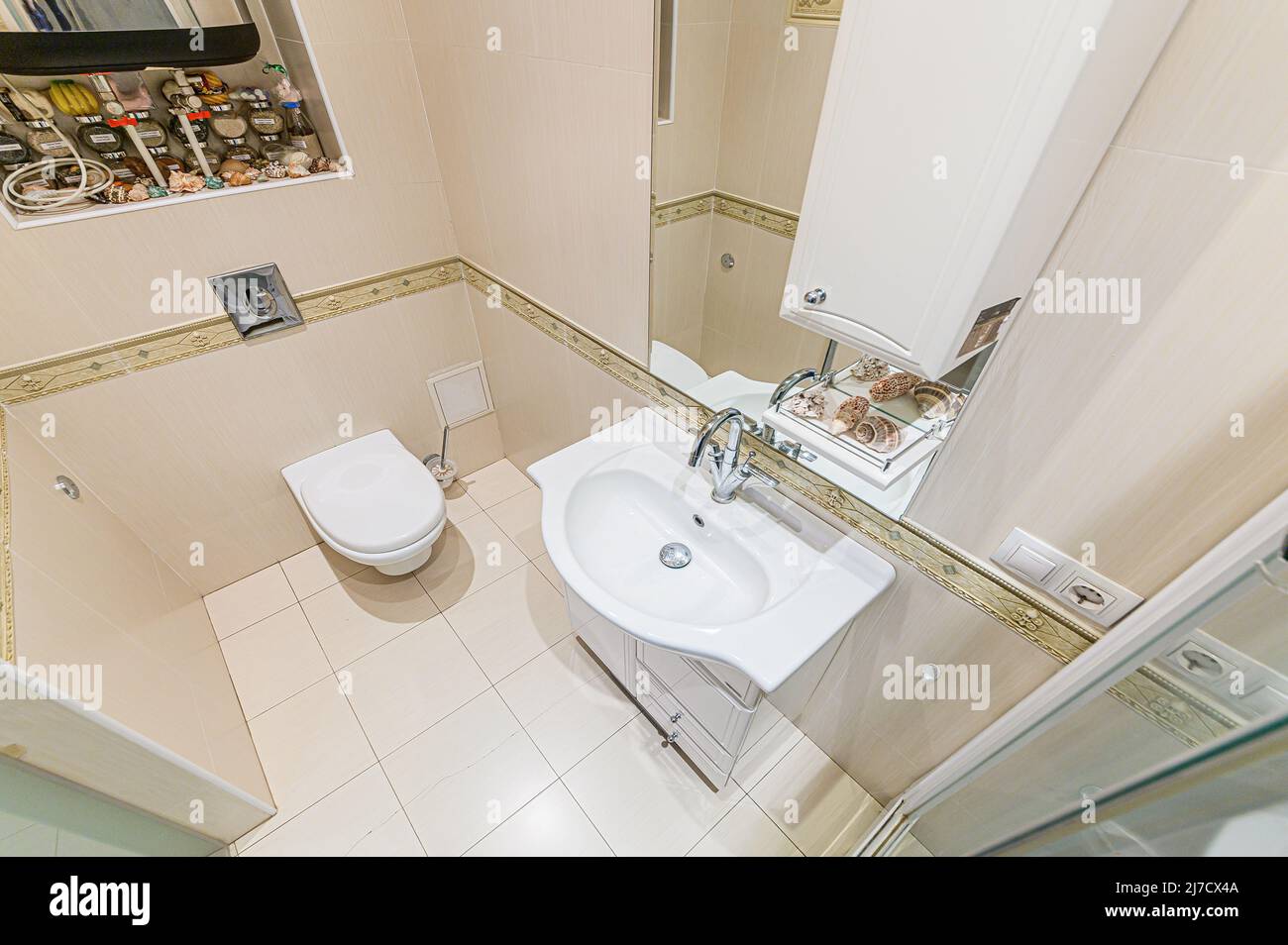 Russia, Moscow- May 21, 2020: interior apartment room bathroom, sink ...
