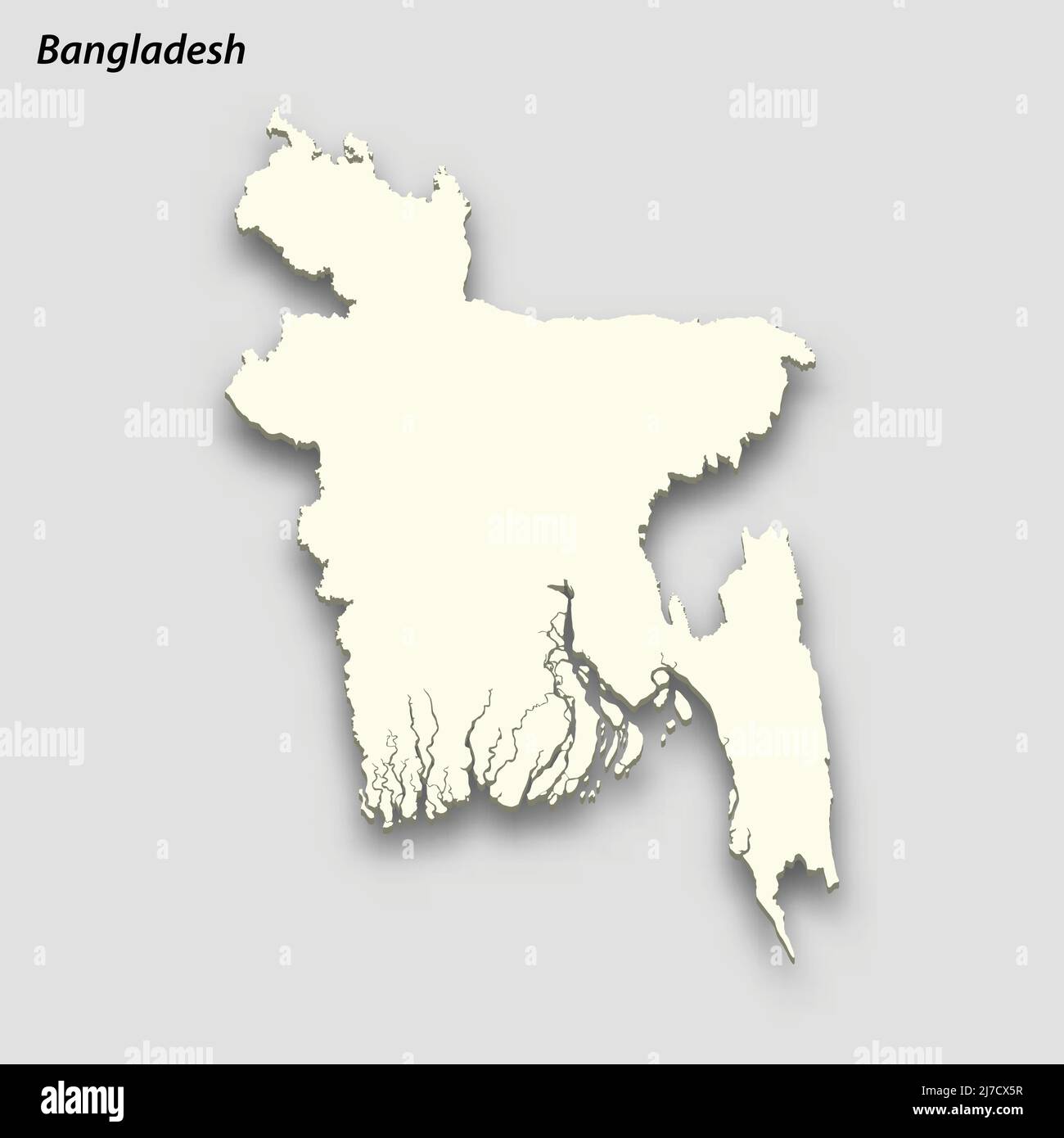 3d isometric map of Bangladesh isolated with shadow. Paper card style ...