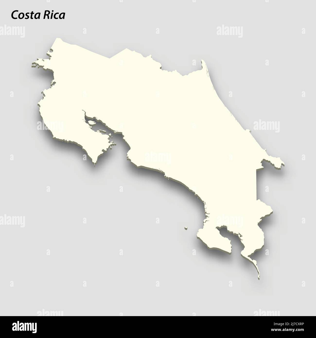 3d isometric map of Costa Rica isolated with shadow. Paper card style ...