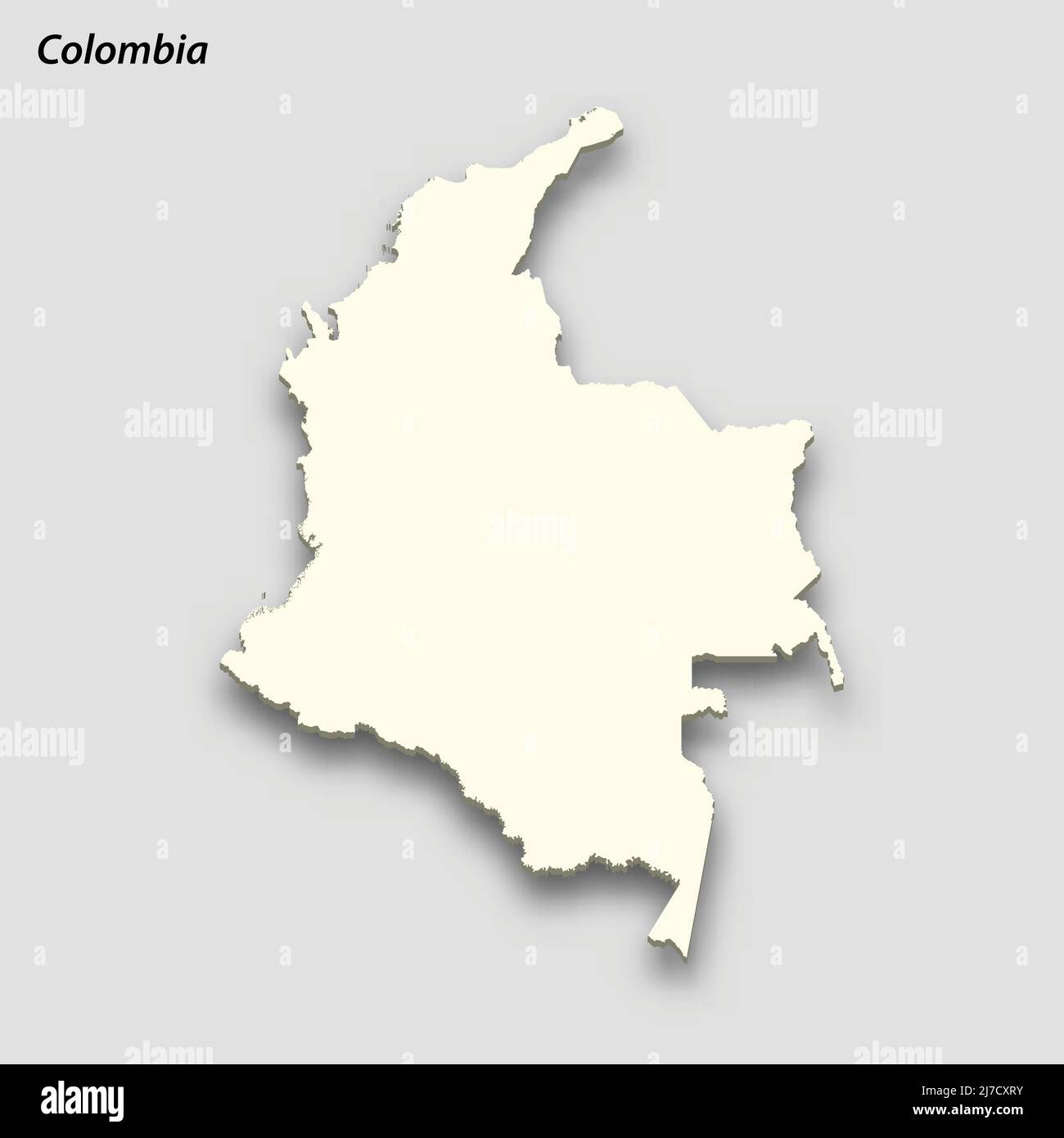 3d isometric map of Colombia isolated with shadow. Paper card style ...