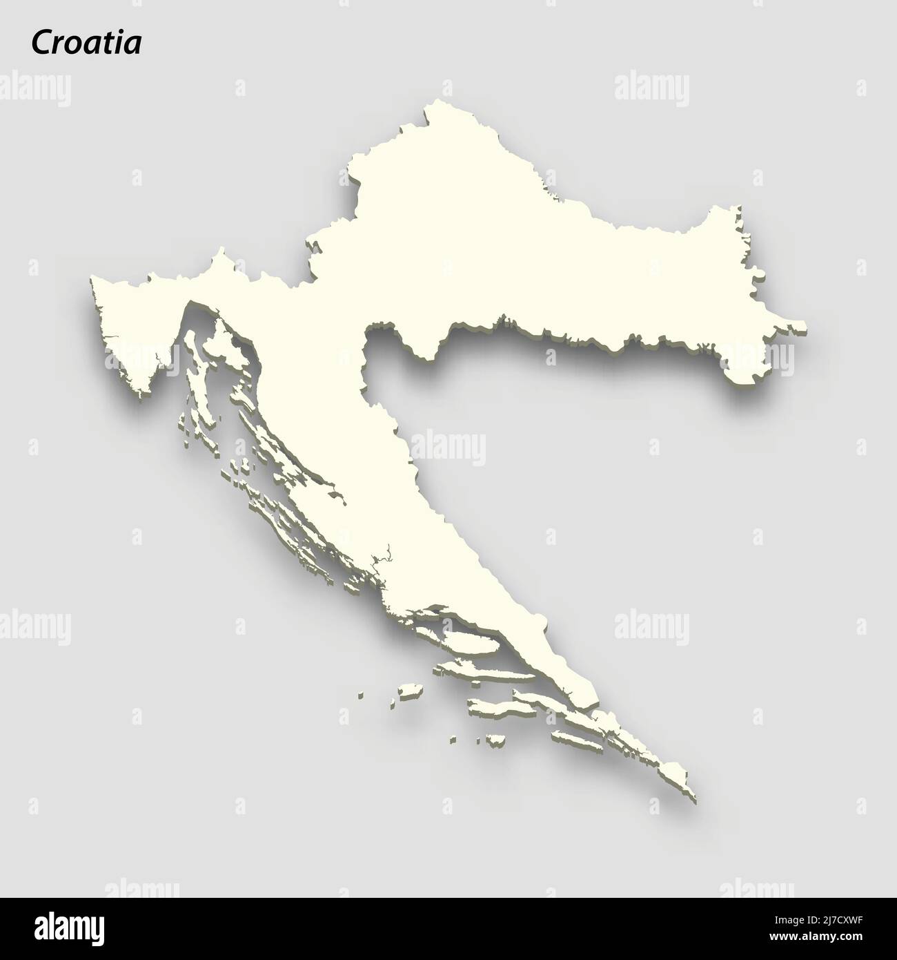 3d isometric map of Croatia isolated with shadow. Paper card style ...