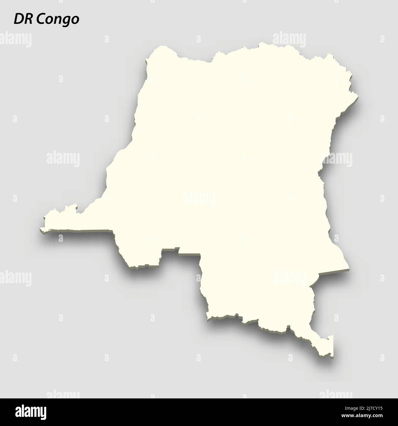 3d isometric map of DR Congo isolated with shadow. Paper card style ...