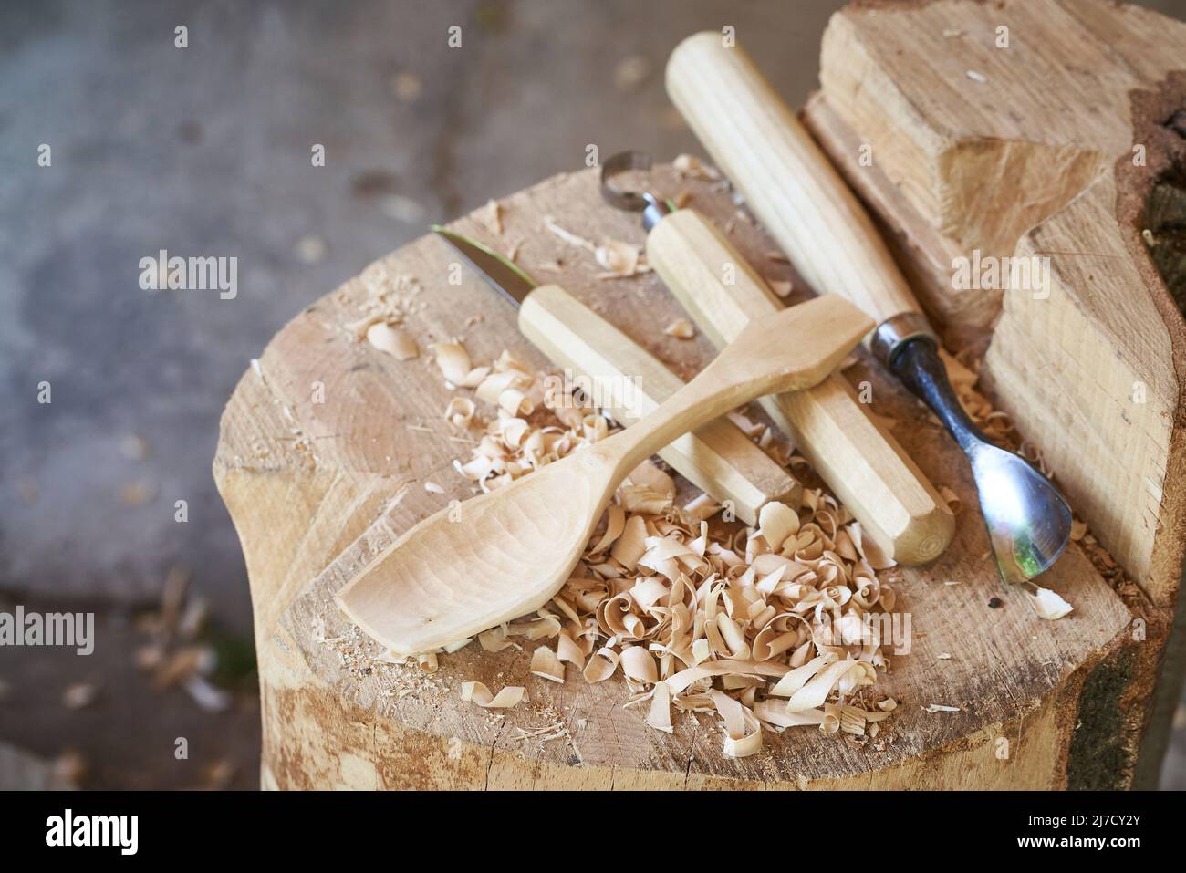Carving using hand tools from different wood Stock Photo - Alamy
