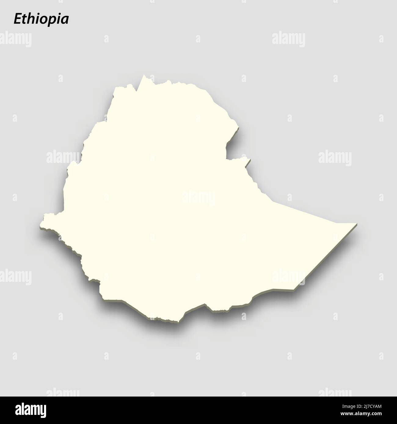 3d isometric map of Ethiopia isolated with shadow. Paper card style ...