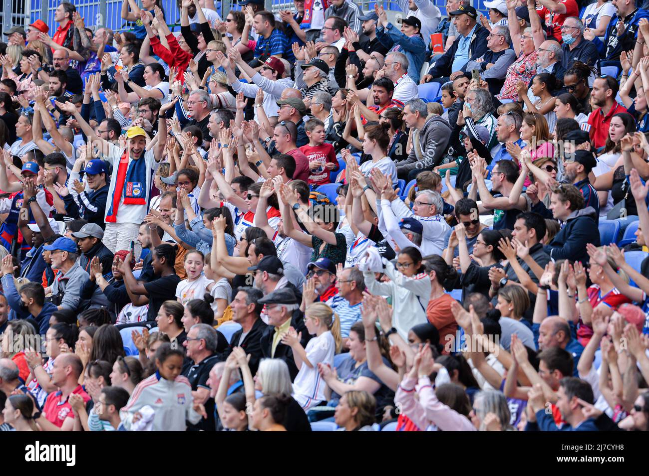 Lyon, France. 08/05/2022, Fans of Olympique Lyonnais during the D1 ...