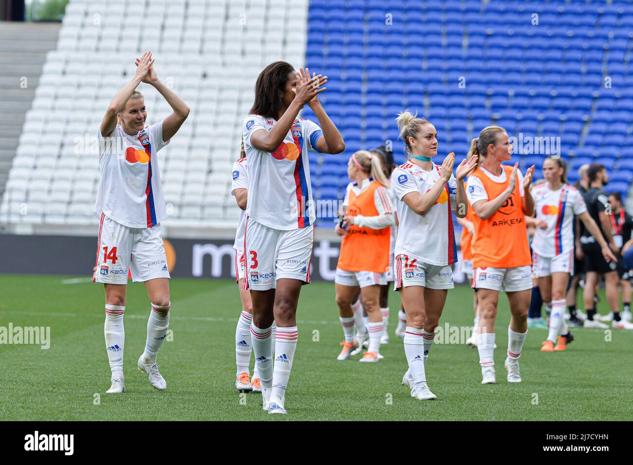 Lyon, France. 08/05/2022, Players of Olympique Lyonnais celebrate with ...