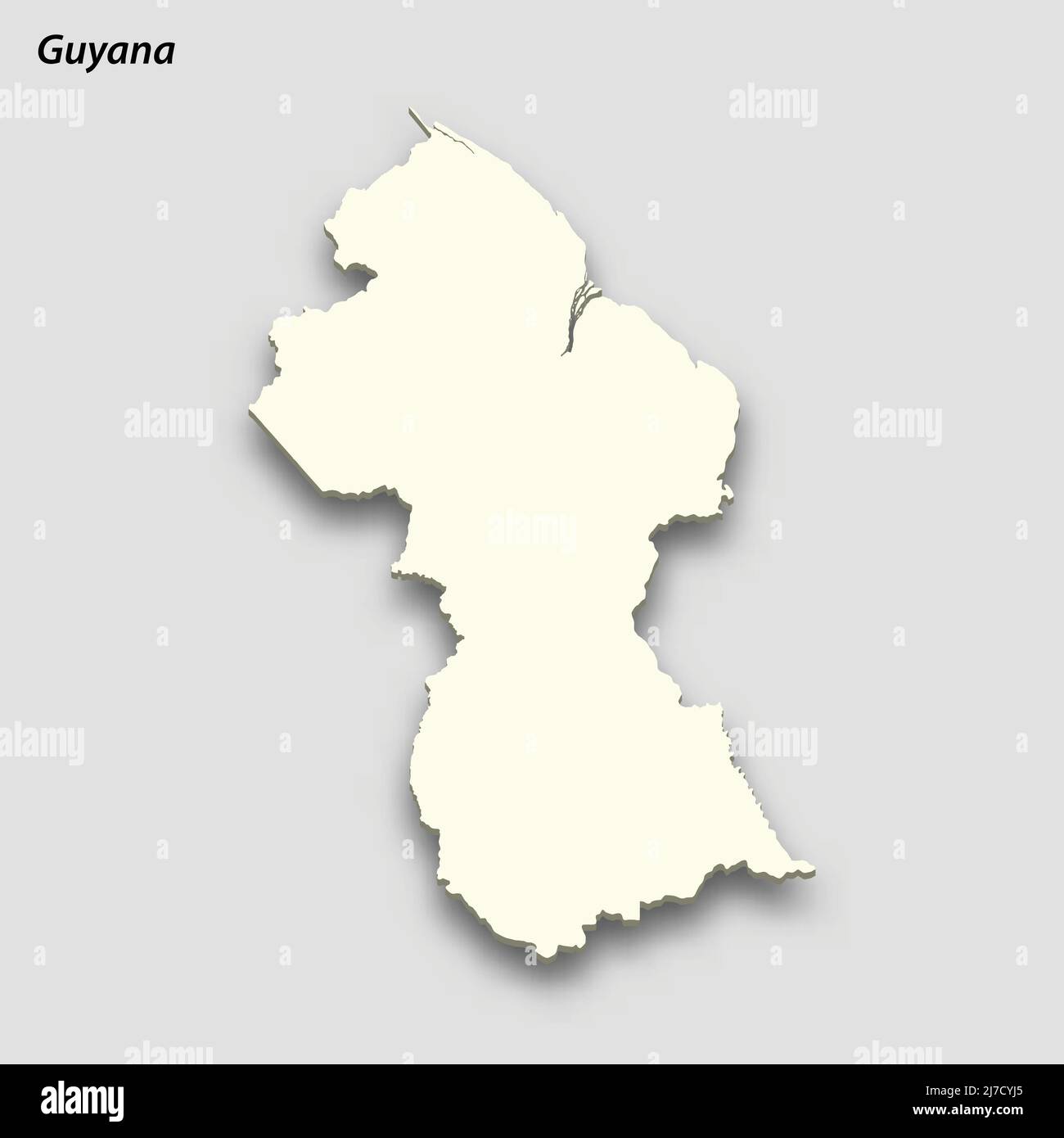 3d isometric map of Guyana isolated with shadow. Paper card style ...
