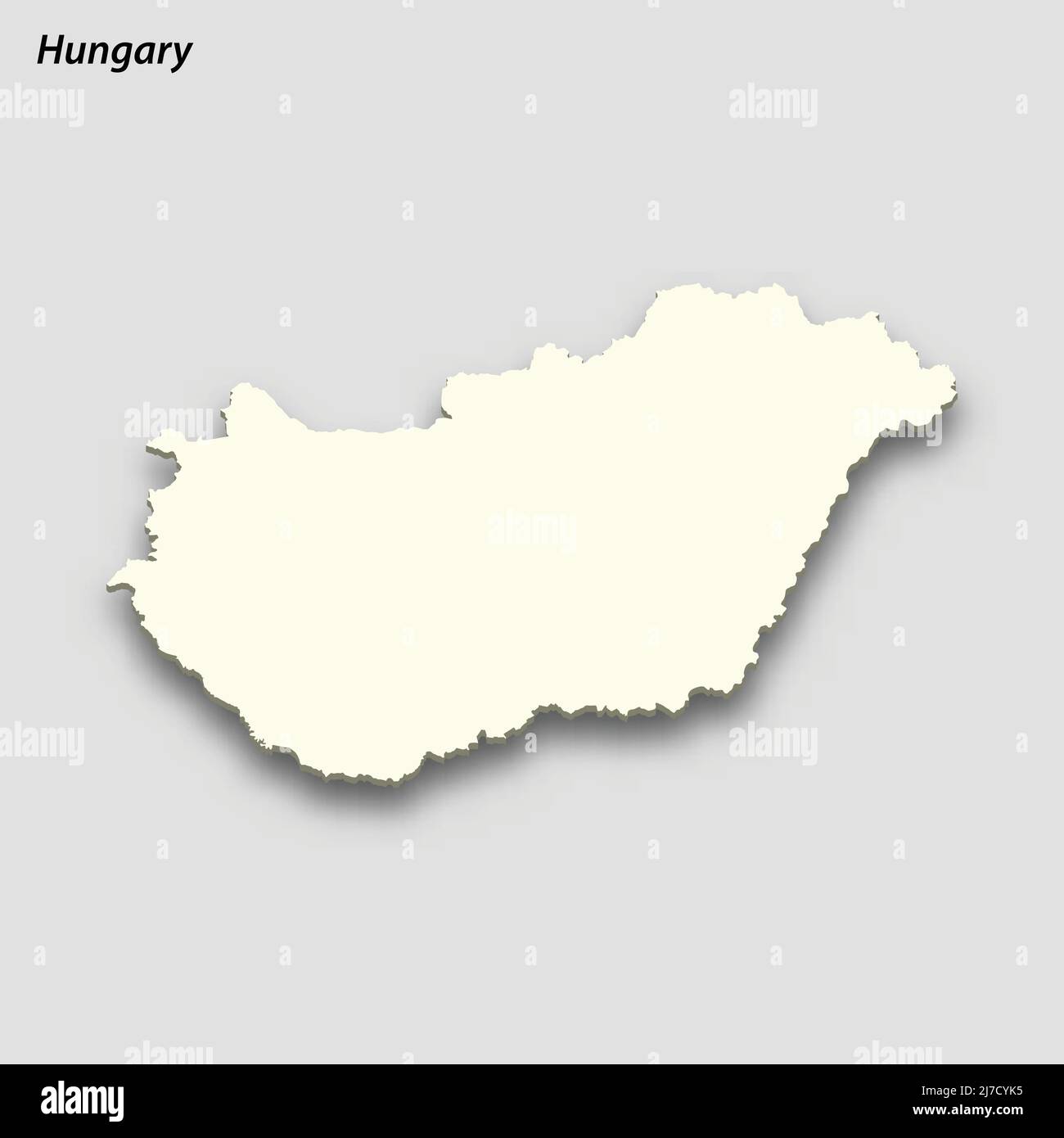 3d isometric map of Hungary isolated with shadow. Paper card style ...