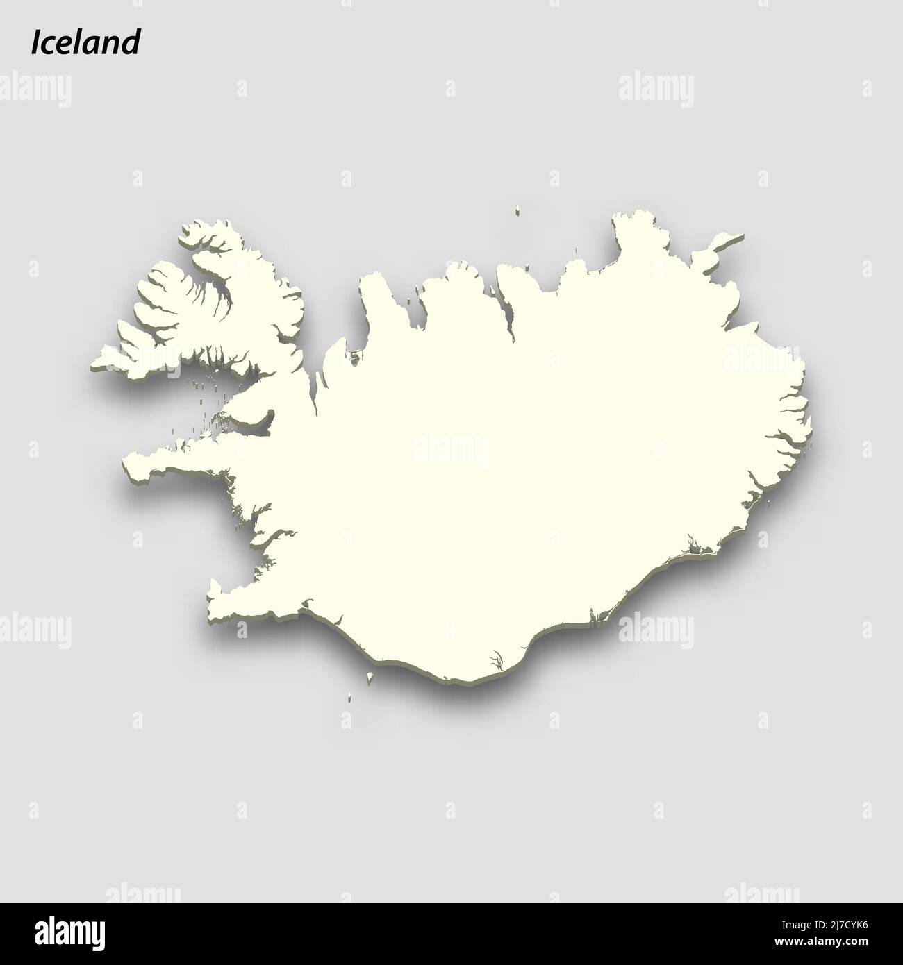 3d isometric map of Iceland isolated with shadow. Paper card style ...