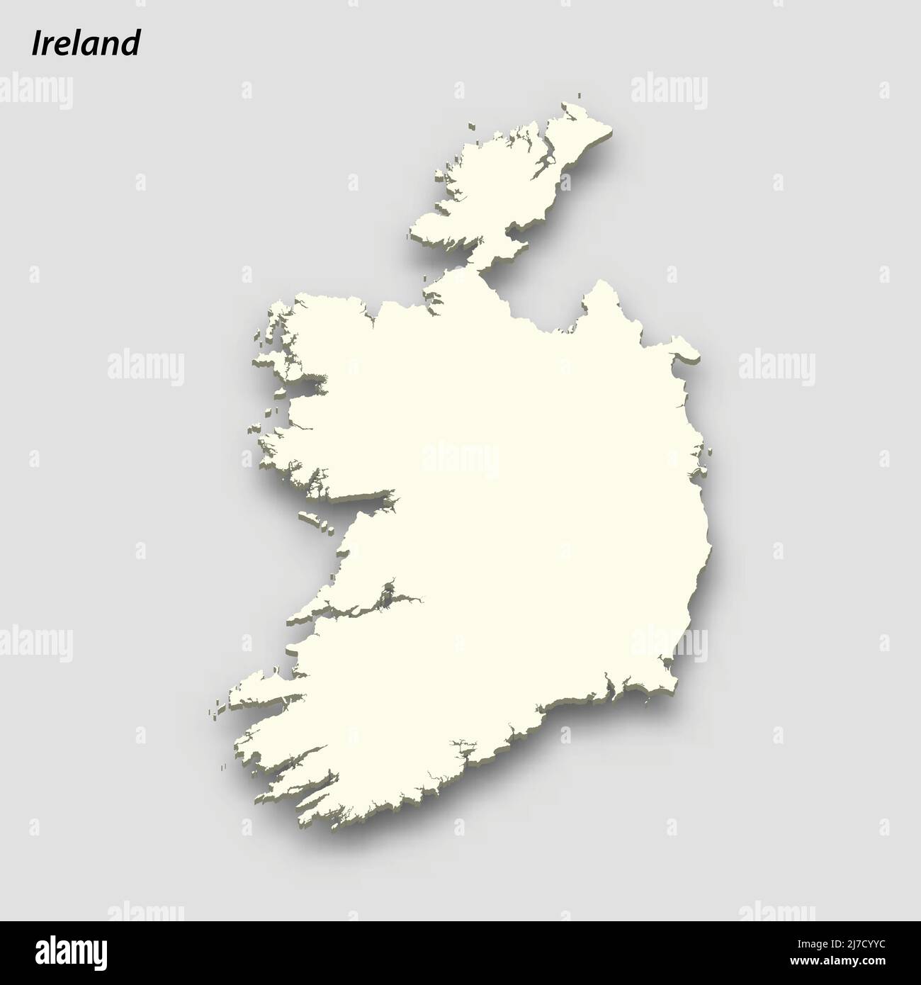 3d isometric map of Ireland isolated with shadow. Paper card style ...