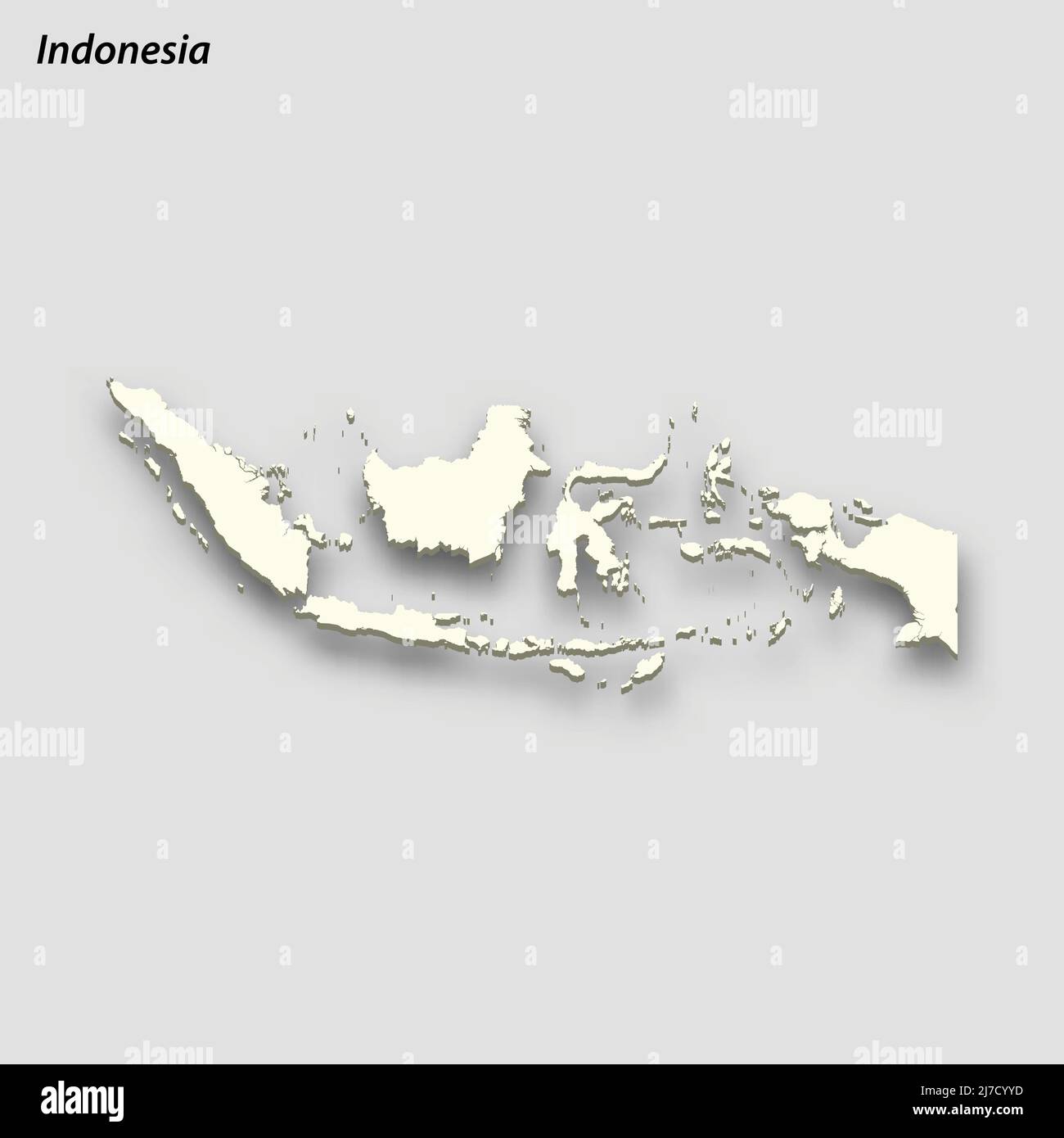 3d isometric map of Indonesia isolated with shadow. Paper card style ...