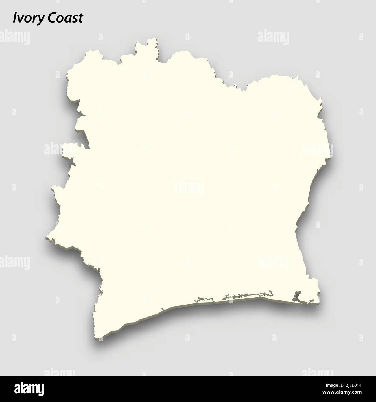 3d isometric map of Ivory Coast isolated with shadow. Paper card style ...