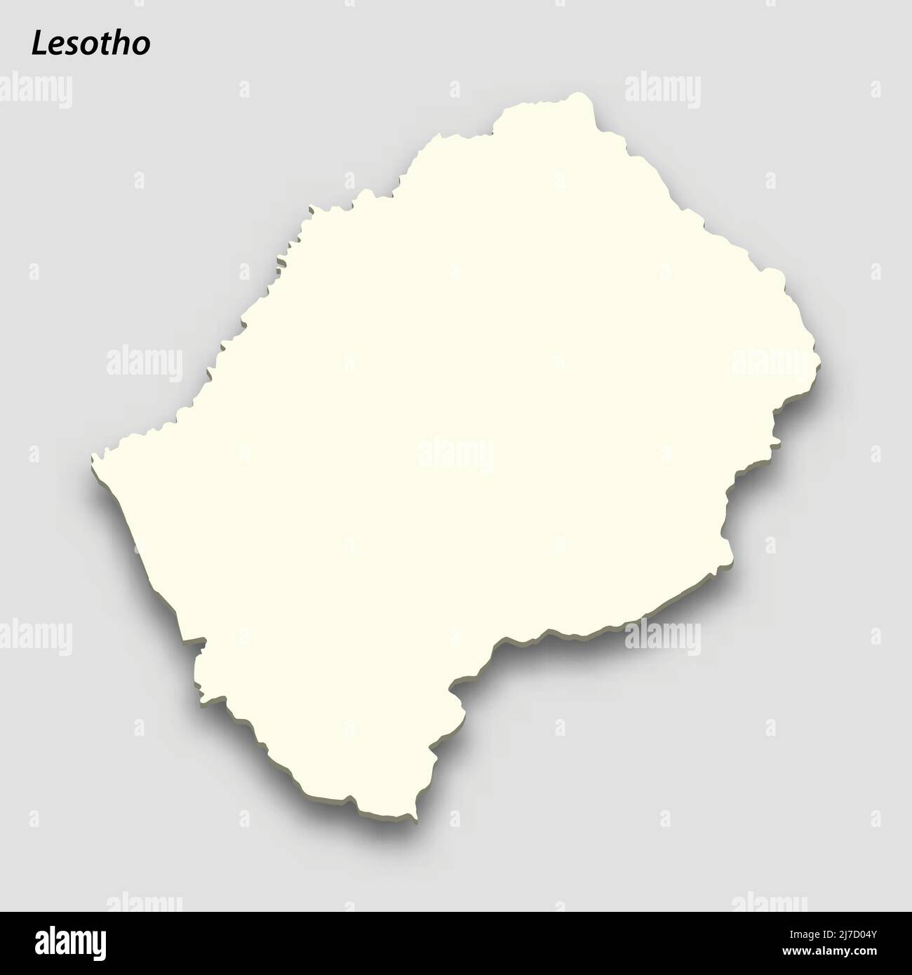 3d isometric map of Lesotho isolated with shadow. Paper card style ...
