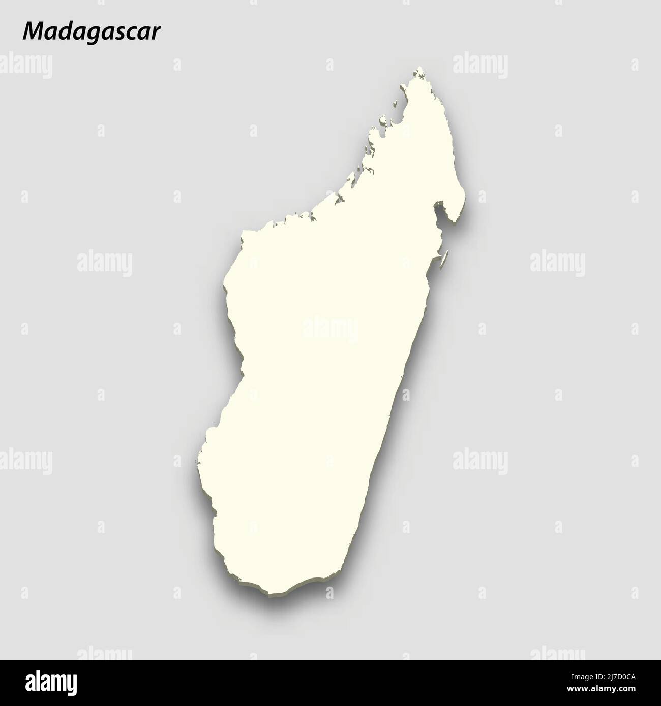 3d isometric map of Madagascar isolated with shadow. Paper card style ...