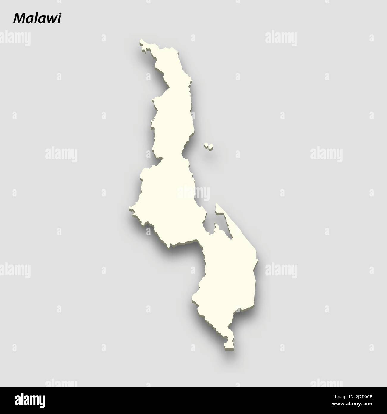 3d isometric map of Malawi isolated with shadow. Paper card style ...