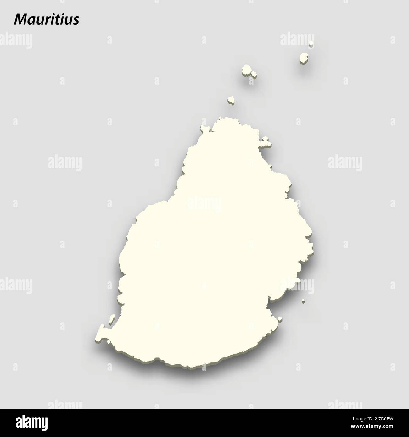 3d isometric map of Mauritius isolated with shadow. Paper card style ...