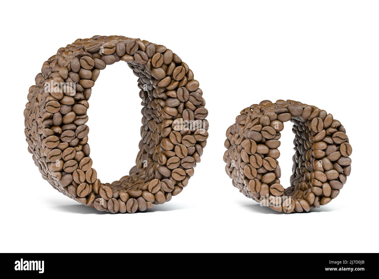 Letter O from coffee bean isoilated on white. Coffee alphabet font. 3d ...