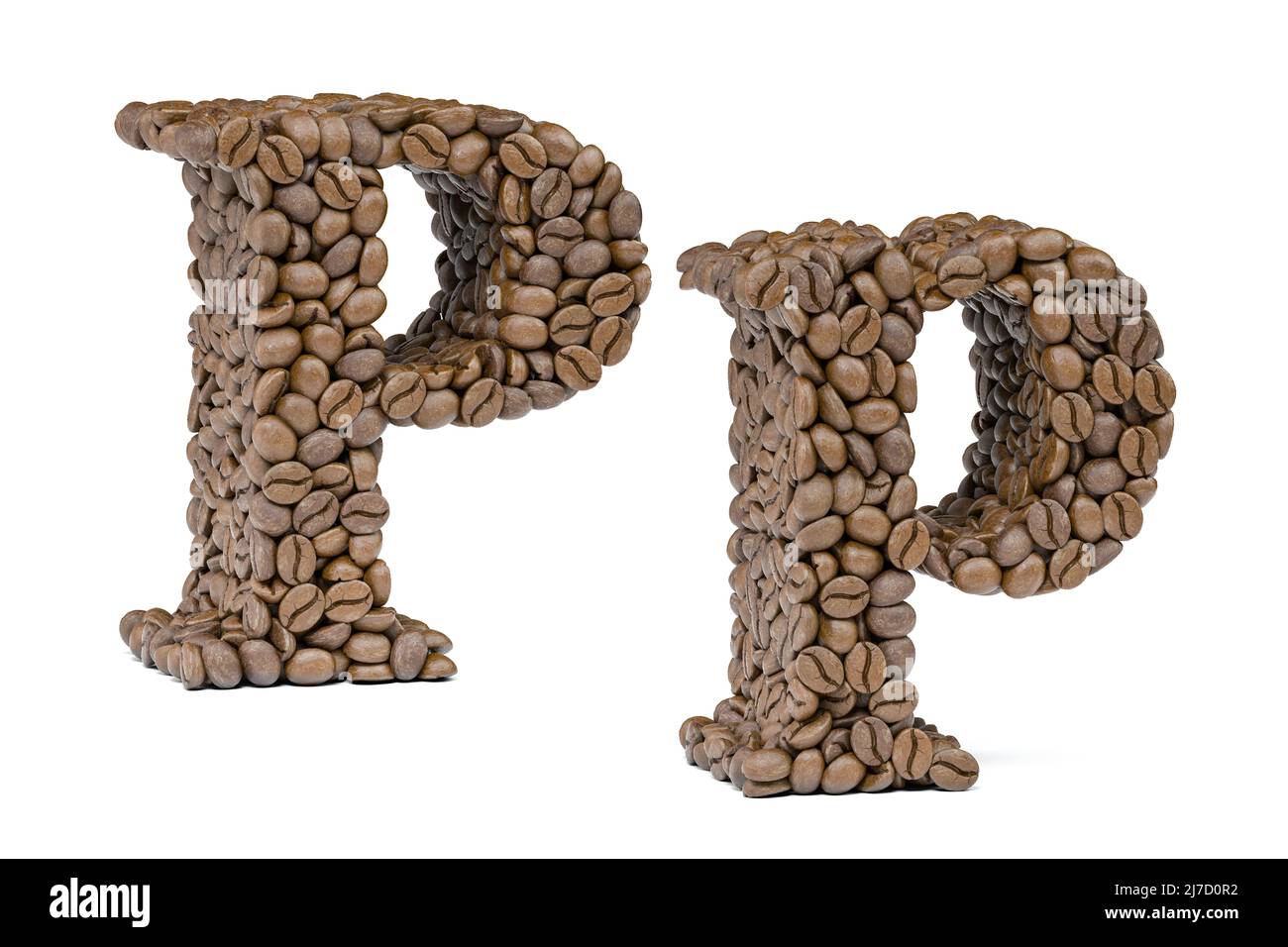 Letter P from coffee bean isoilated on white. Coffee alphabet font. 3d ...