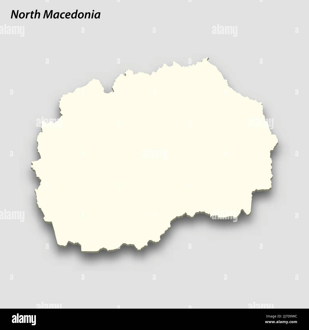 3d isometric map of North Macedonia isolated with shadow. Paper card ...