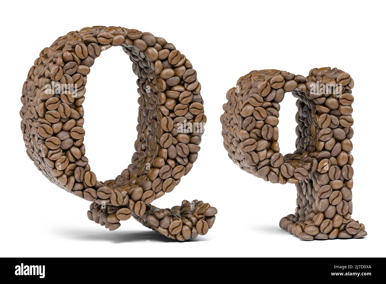 Letter Q from coffee bean isoilated on white. Coffee alphabet font. 3d ...
