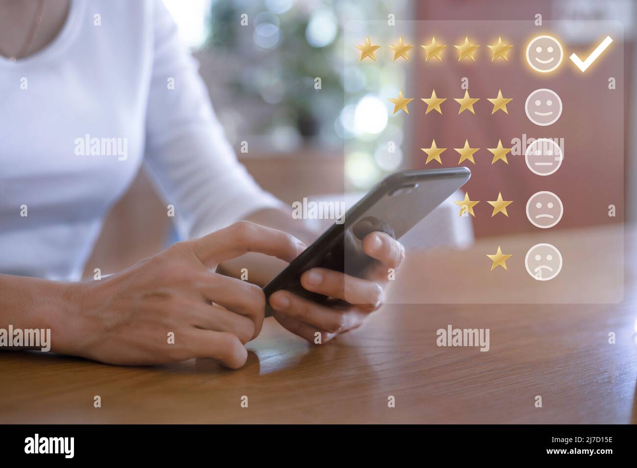 Customer service and Satisfaction concept ,Women hand hold smart phone ...