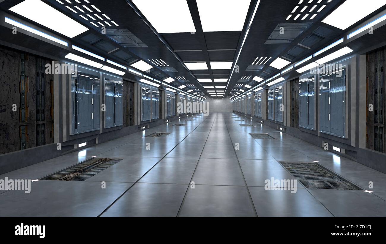 3d render. Futuristic corridor interior design Stock Photo - Alamy