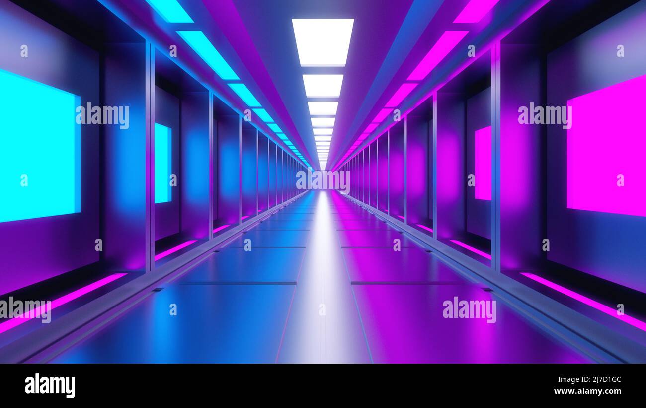 3d render. Futuristic corridor interior design Stock Photo - Alamy