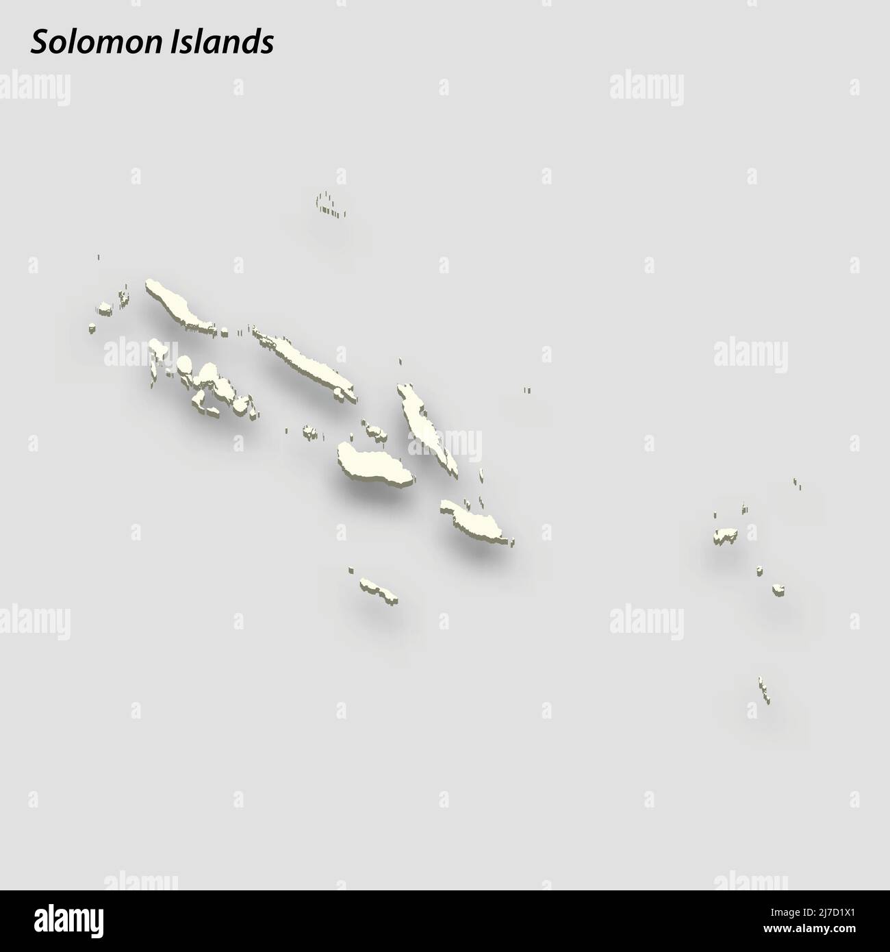 3d isometric map of Solomon Islands isolated with shadow. Paper card ...