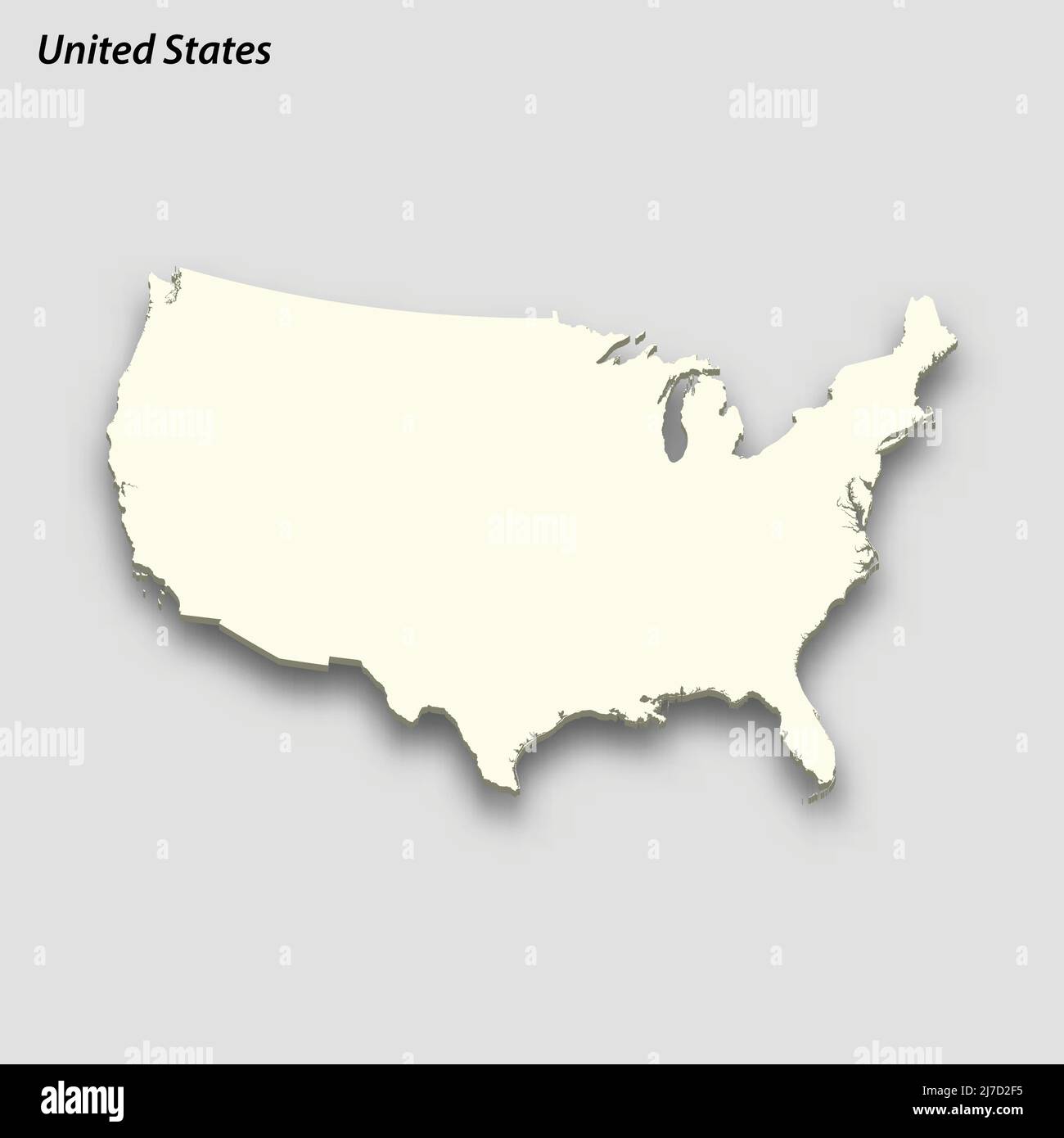 3d isometric map of United States isolated with shadow. Paper card ...