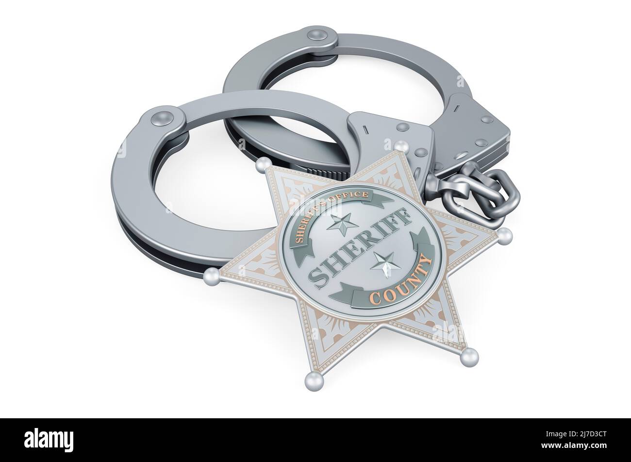 Sheriff star badge and handcuffs. 3D rendering isolated on white ...
