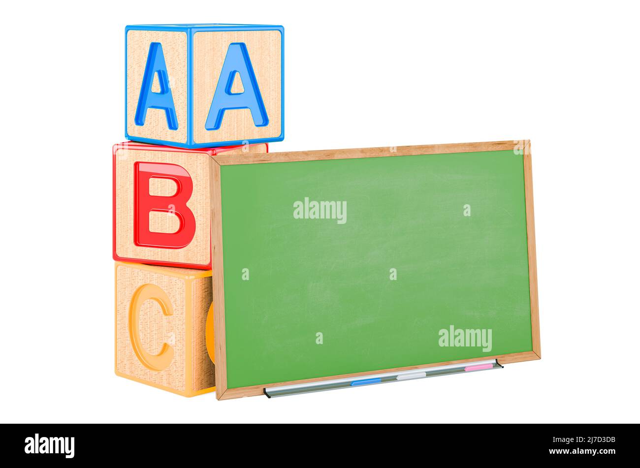 Primary school concept, abc cubes with blackboard. 3D rendering ...