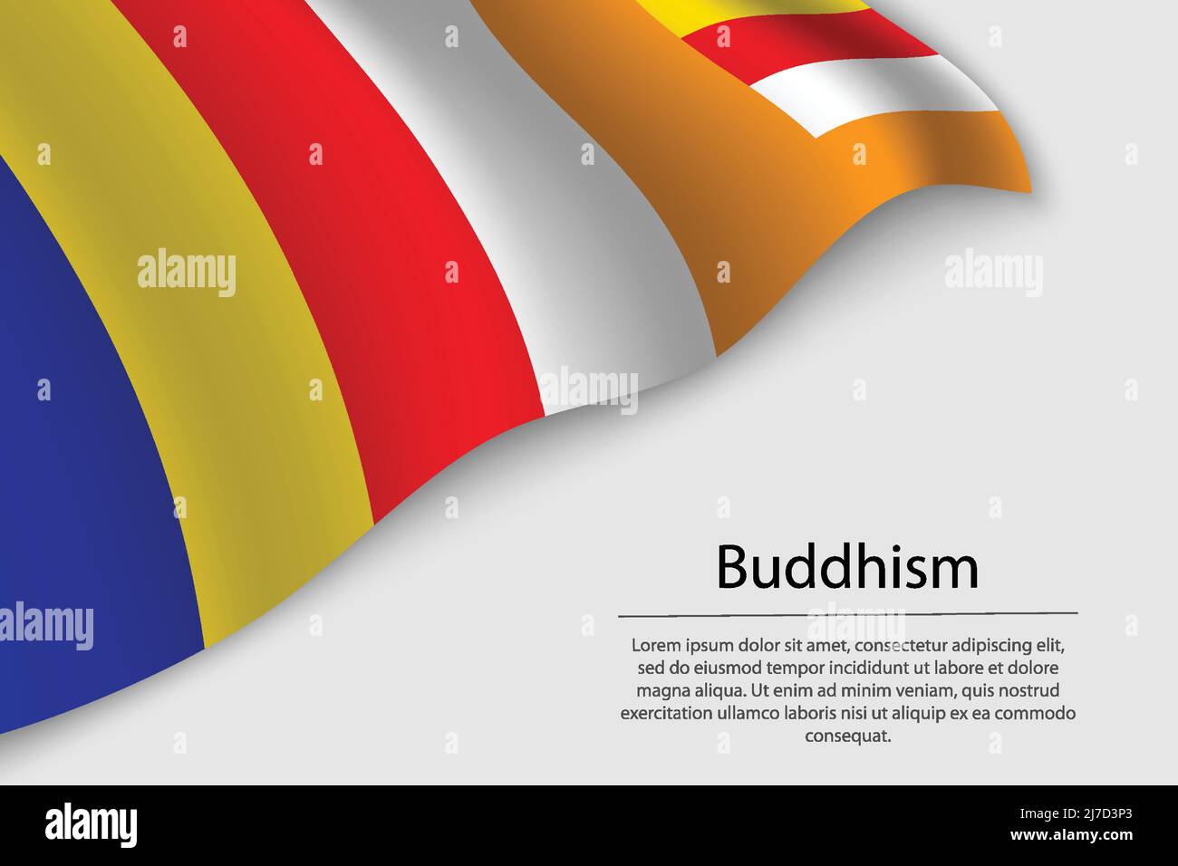 Wave flag of Buddhism is a religious symbol on white background. Banner ...