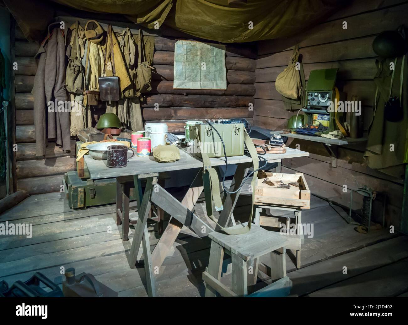 Tula, Russia - January 04, 2021: Interior of the dugout from the Great ...