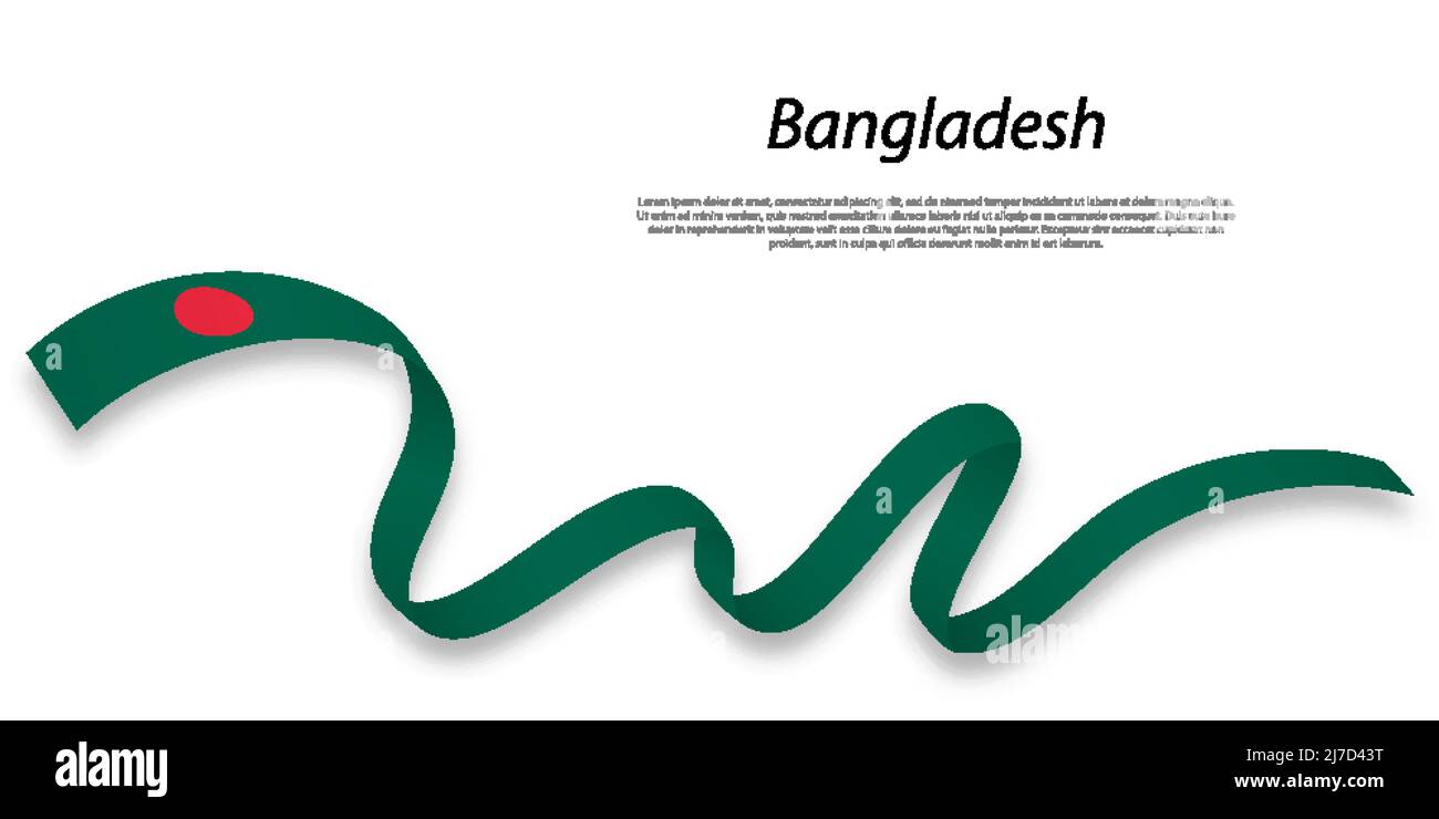 Waving ribbon or banner with flag of Bangladesh. Template for ...