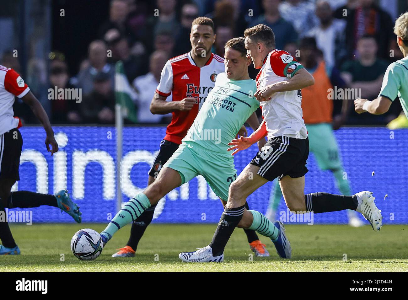 Rotterdam, Netherlands, May 8, 2022 ROTTERDAM - (lr) Cyriel Dessers of Feyenoord, Joey Veerman ...