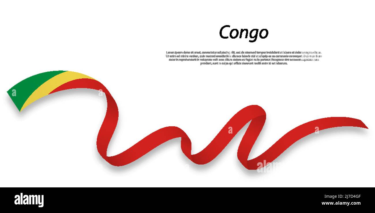 Waving ribbon or banner with flag of Congo. Template for independence ...